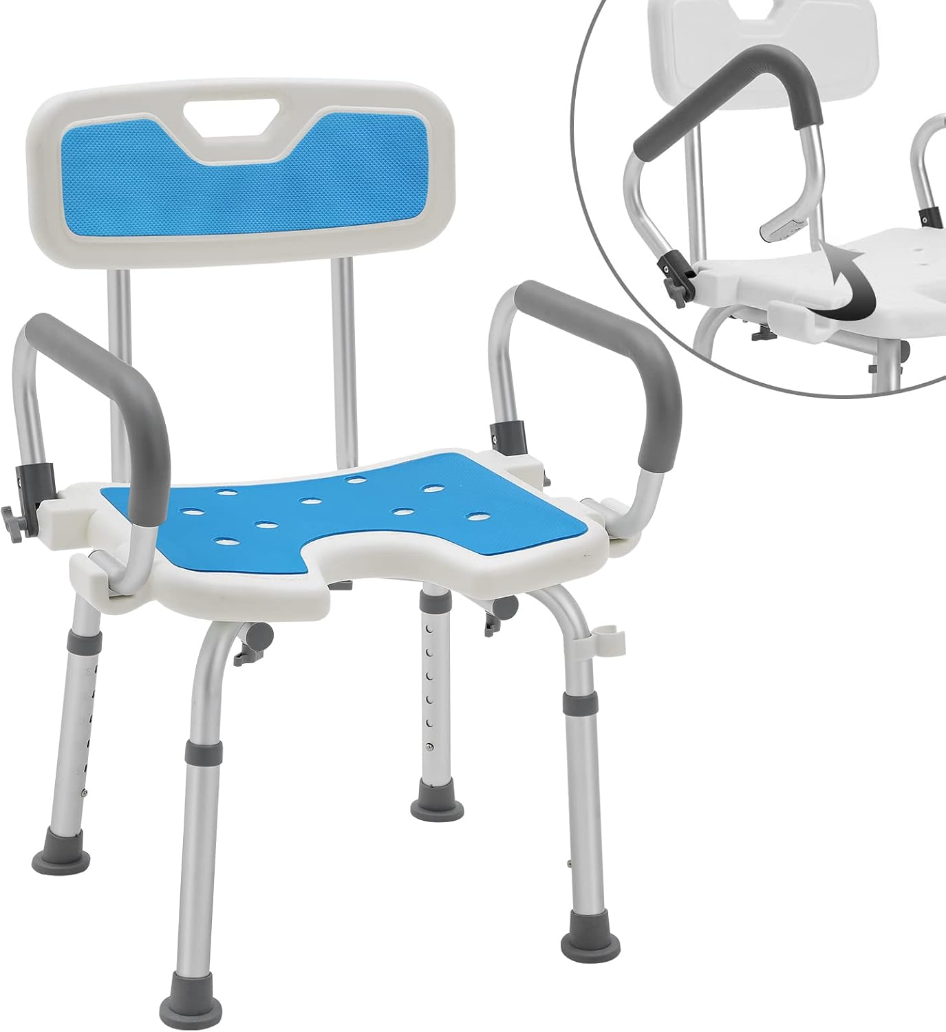 LARS360 Chaise de douche avec accoudoirs amovibles et dossier - Hauteur ...