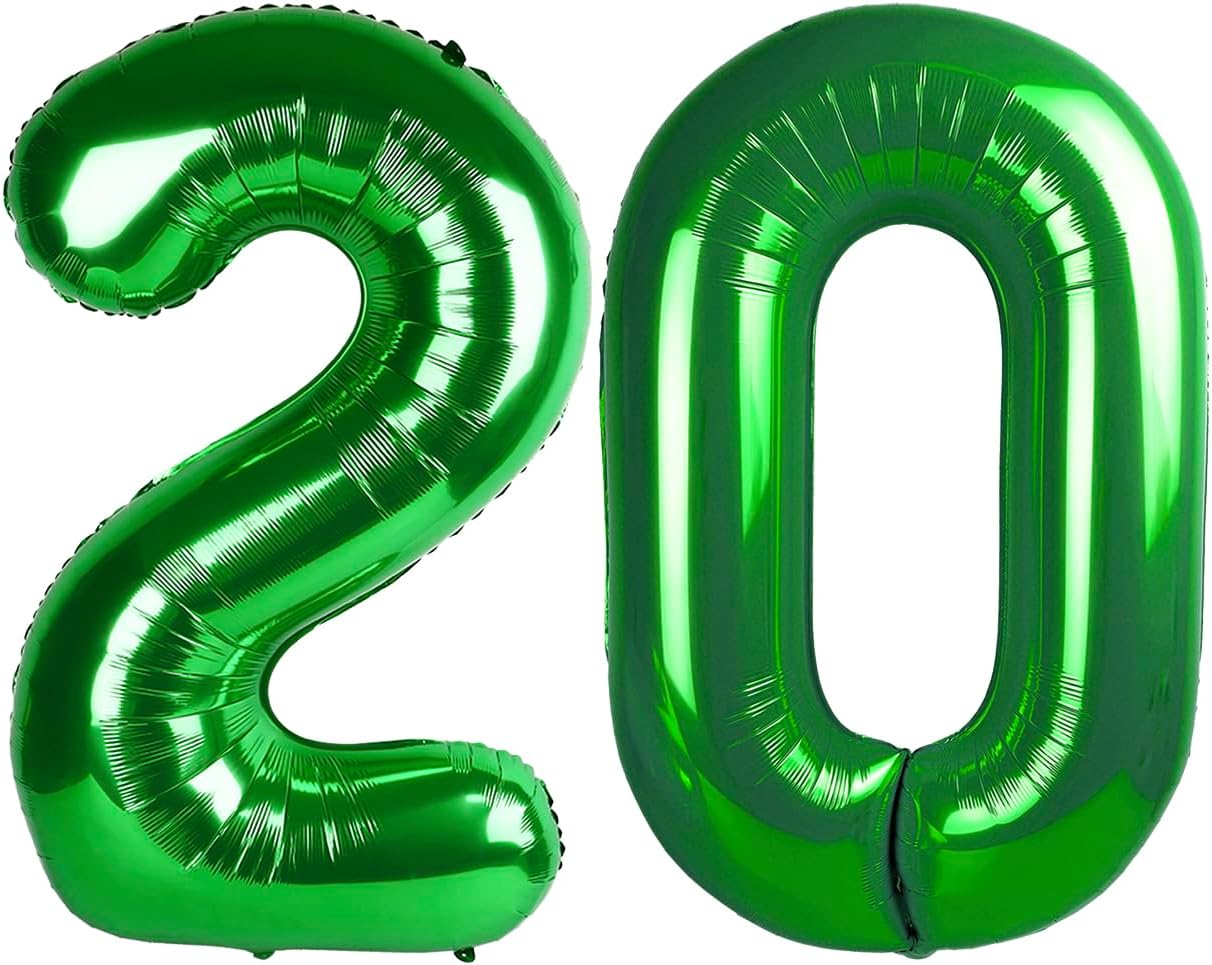 Amazon.com: Green Number 20 Balloon 40 inch, 20 Number Balloons, 20th ...