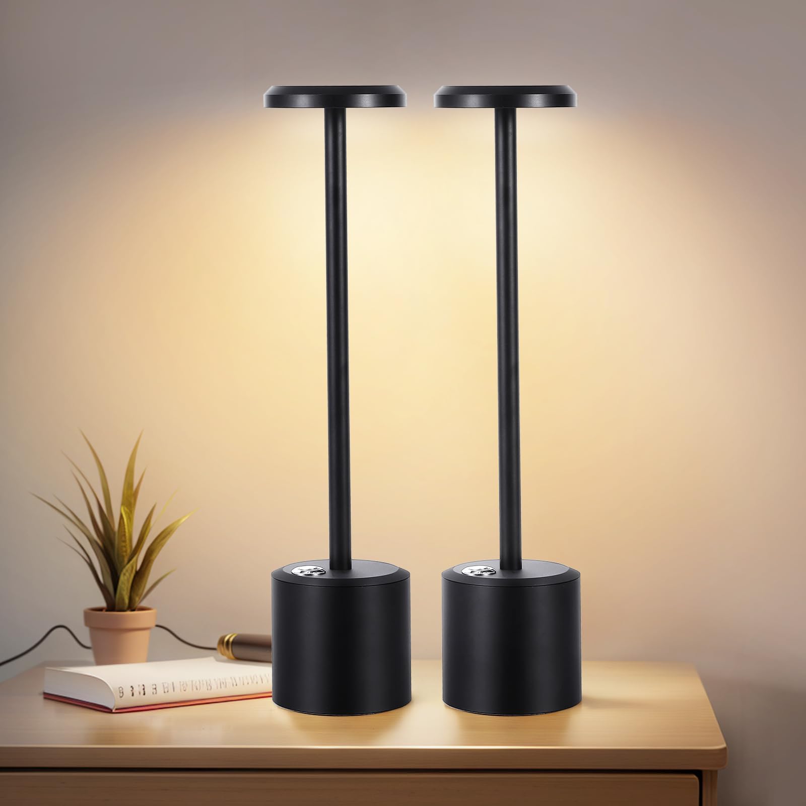 NEWSEE Modern Cordless Table Lamp Set of 2, Portable LED Desk Lamps ...