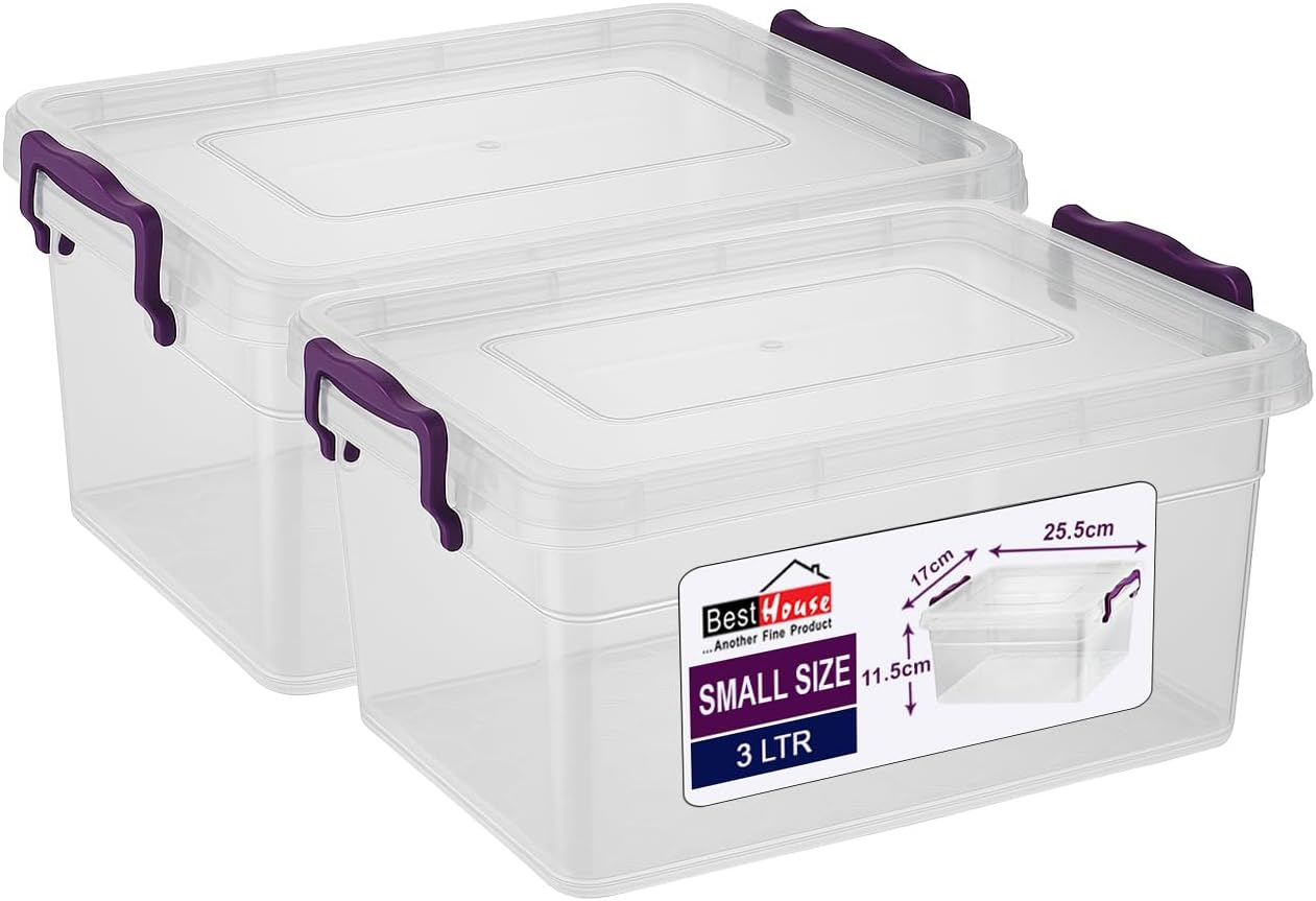 Best House | 2 PCS Plastic Storage Box with Lids | 3 Litres | SMALL ...