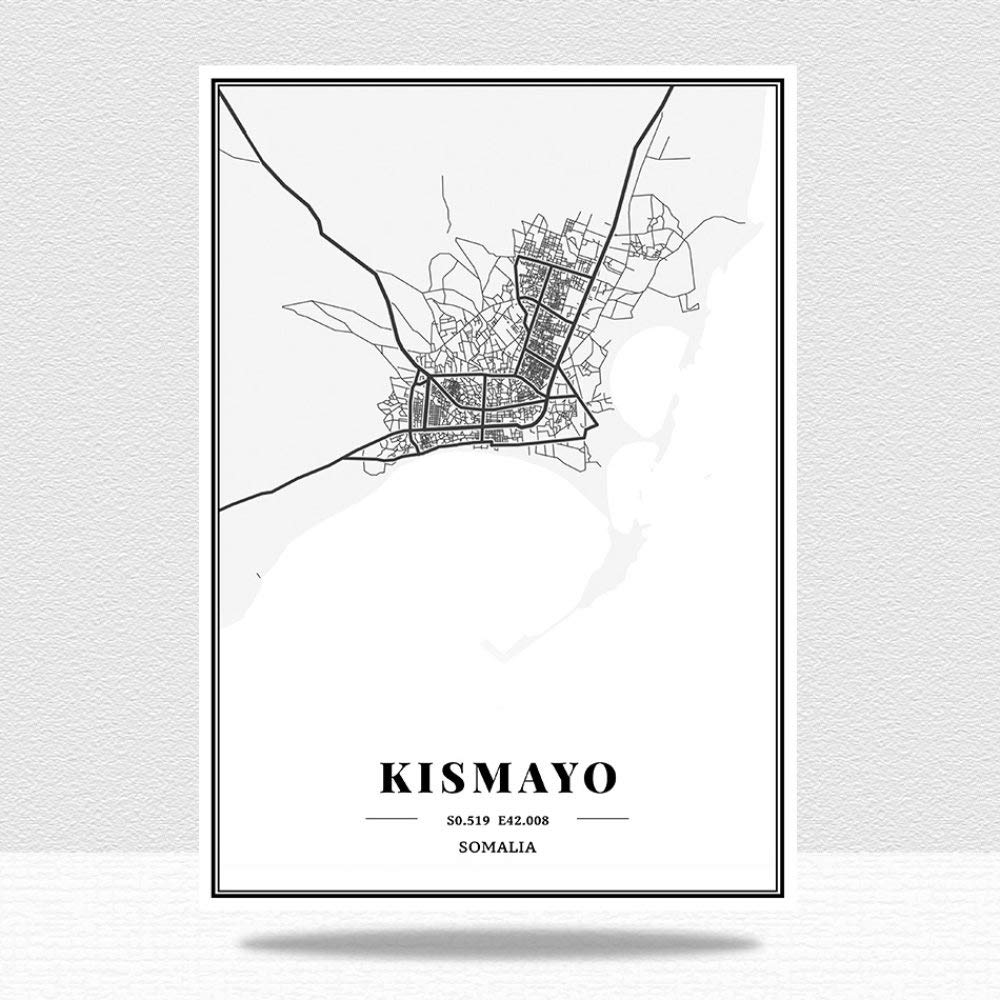 Riqwouqt Black And White Wall Map Somalia Kismayo City Maps ...