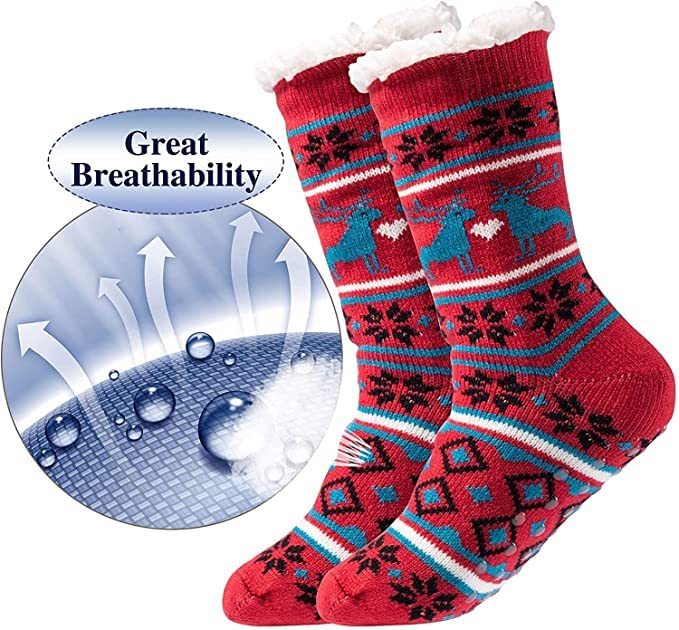 Buy Malvina Women Men Sherpa Lining Fuzzy Slipper Socks, Winter Crochet ...