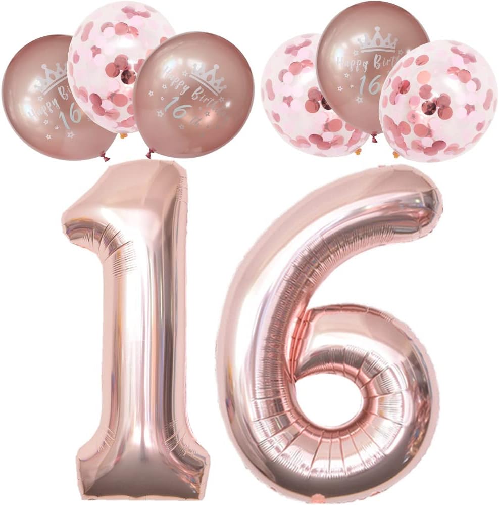 40 Inch Number 16 Balloons Rose Gold Girls Giant 16 Birthday Balloons ...