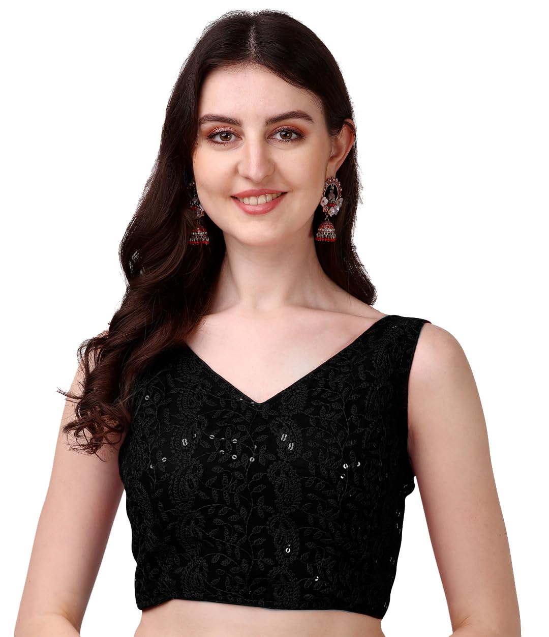 Pujia Mills Women's Georgette Sipali Sequin Work Sleeveless Blouse ...