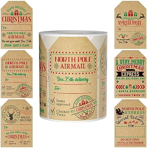 Amazon.com : 2 * 3 Inch Christmas Stickers Adhesive Kraft Labels Self ...