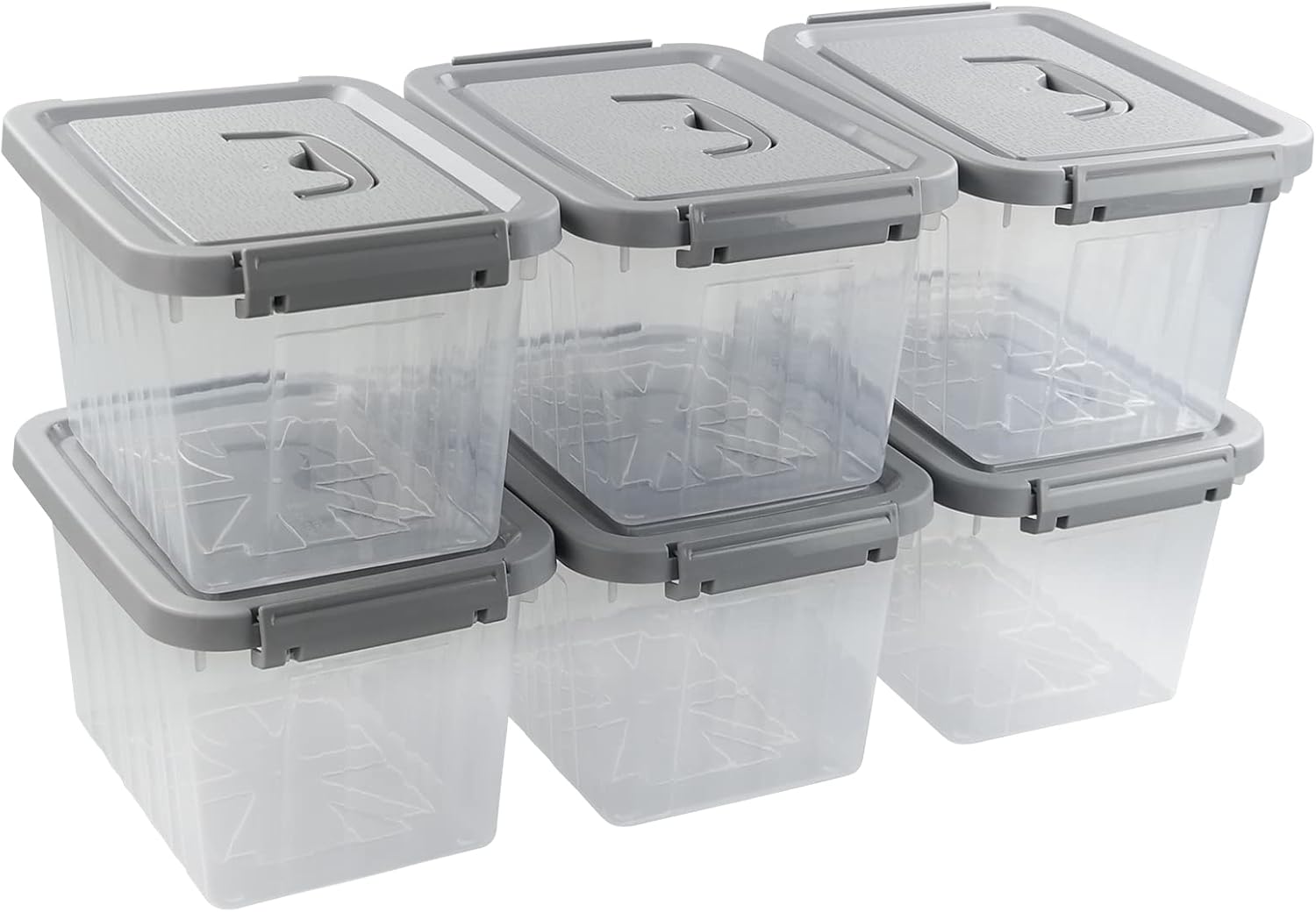 Vcansay 6 Liter Clear Plastic Storage Bins with Gray Lids, Latch ...
