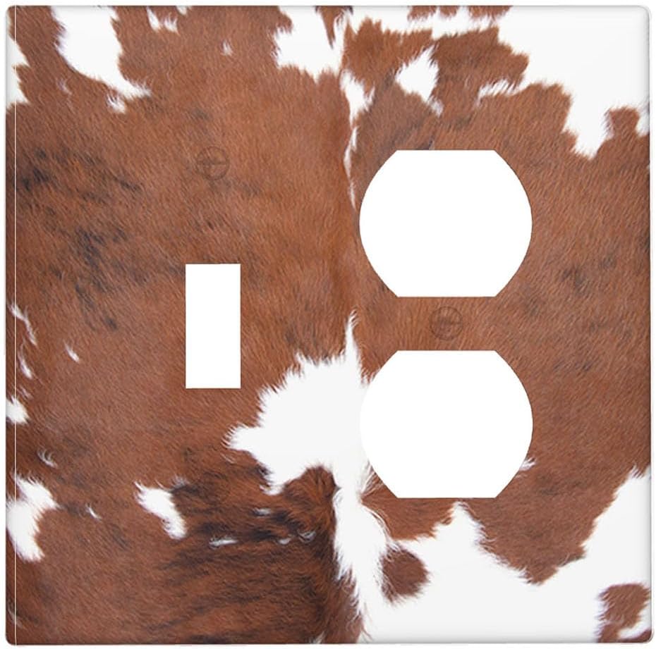 Moslion Brown Cowhide Duplex Outlet Cover Single Toggle Cow Print ...