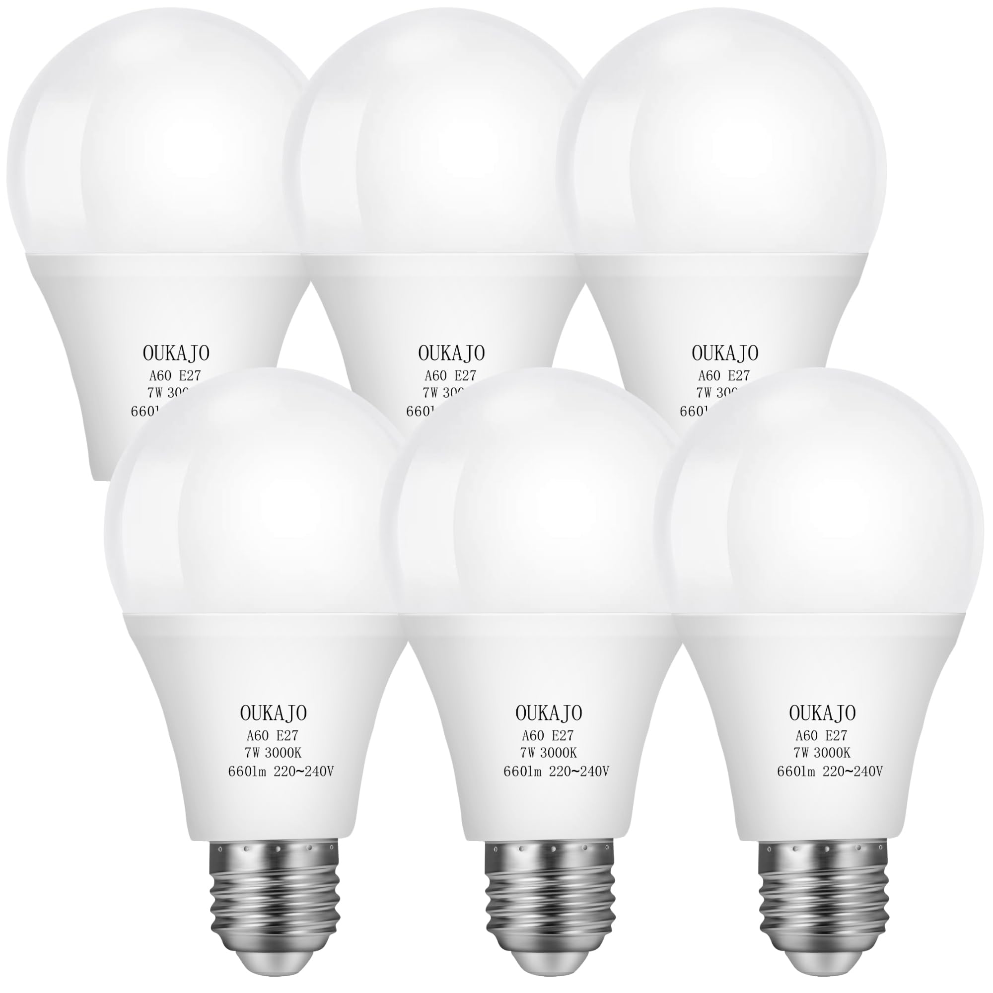 OUKAJO E27 Screw Led Bulb,60w Equivalent,Warm White 3000K 7W, 660 Lumen ...