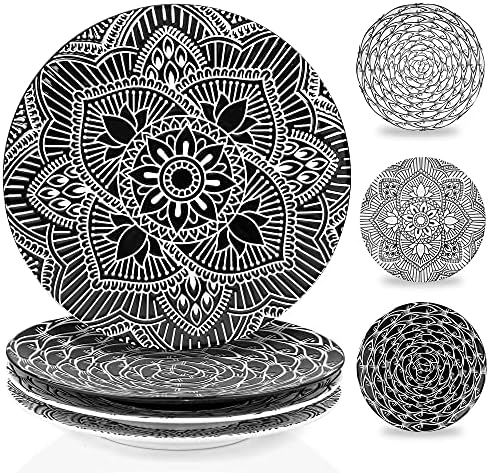 Amazon.com | LEHAHA Ceramic Dinner Plates Set of 6, Porcelain Black and ...