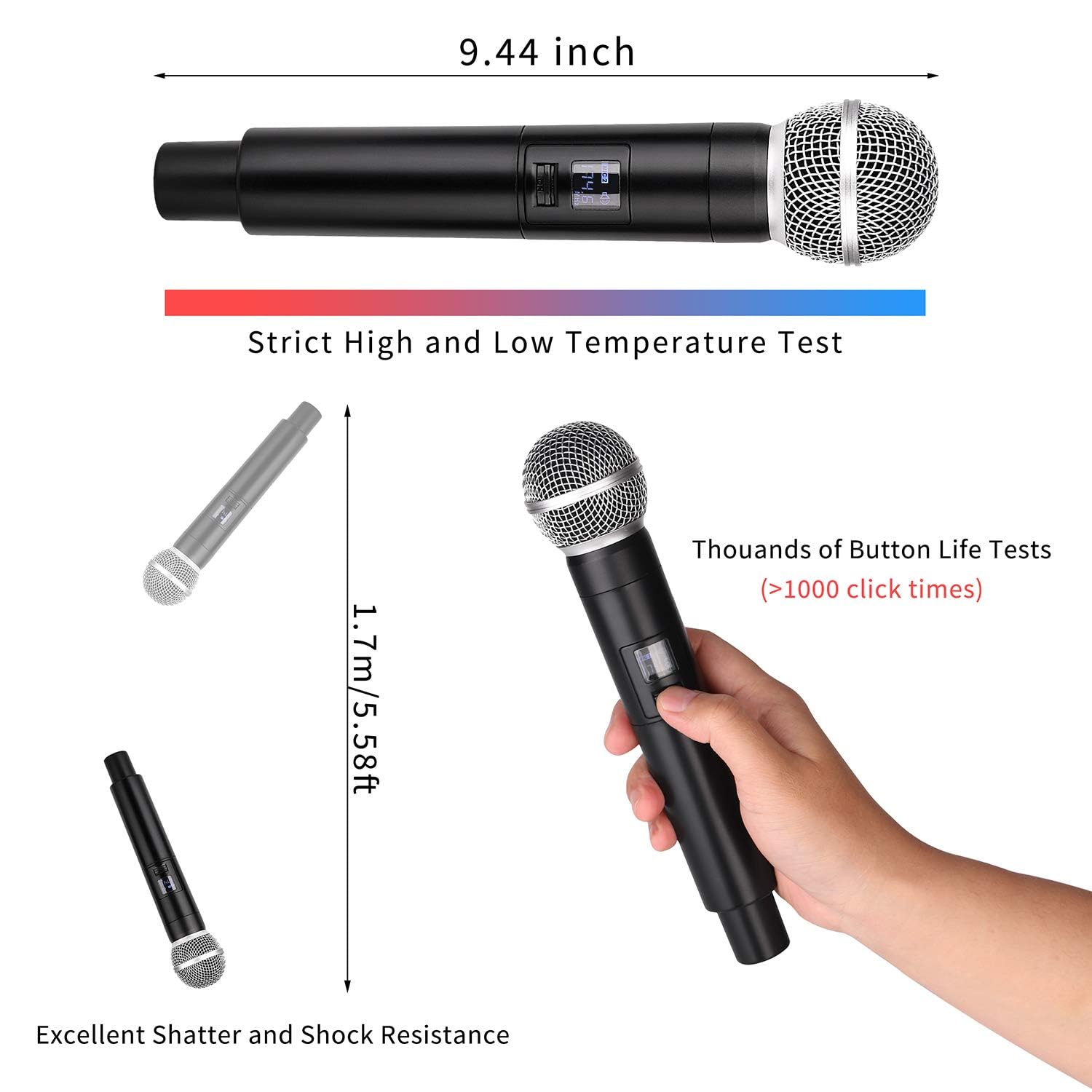 MicrocKing Wireless Microphone System Dynamic Handheld Microphones,150 ...