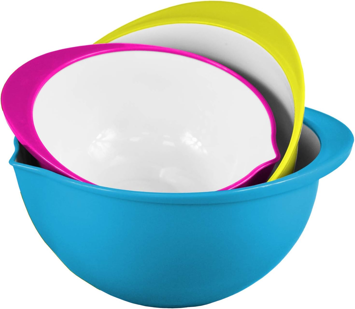Colourful 3PC Plastic Mixing Bowls Set with Pouring Spout & Non-Skid ...