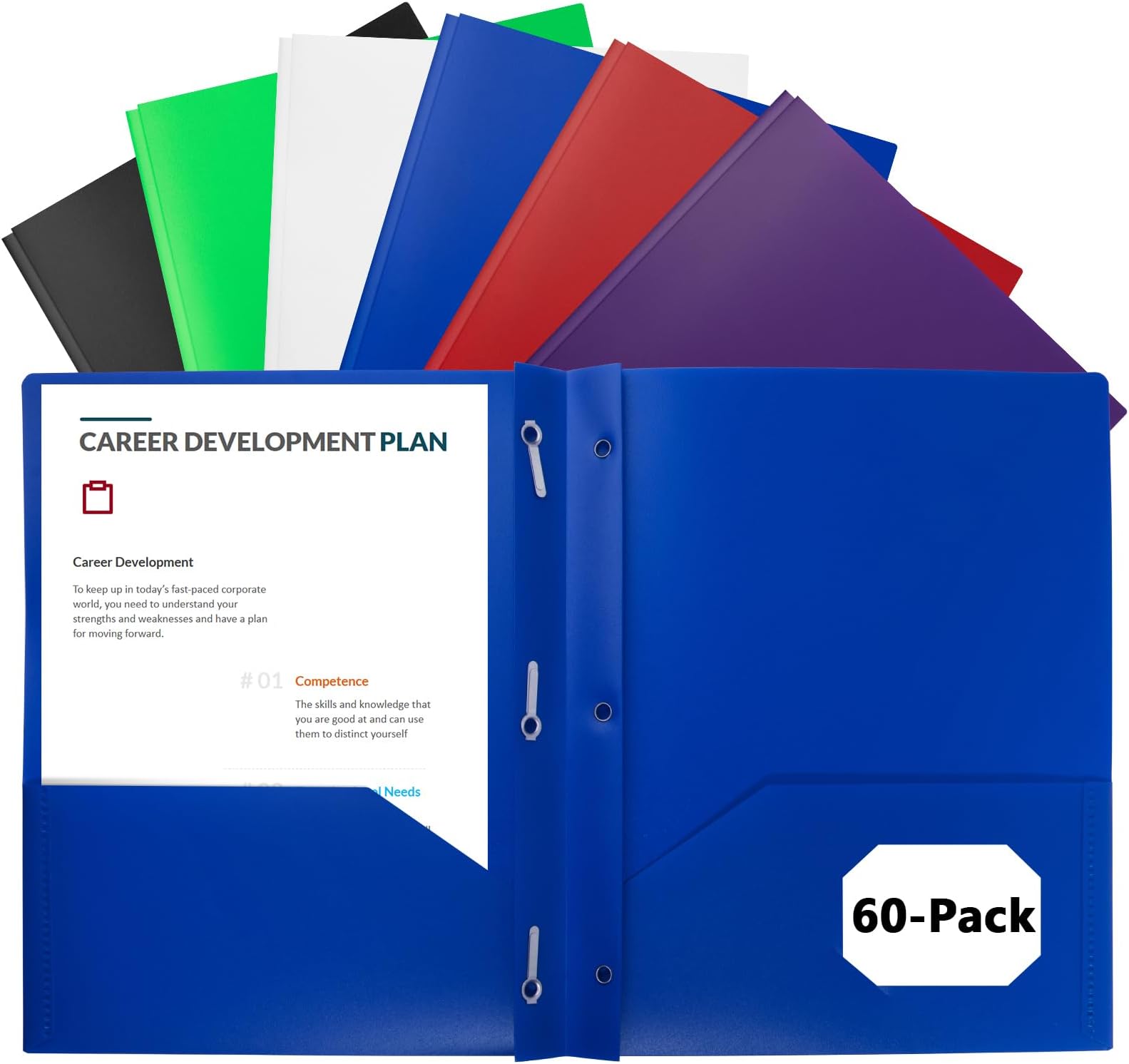 Amazon.com : EEHZTSI 60-Pack Plastic Folders with Pockets and Prongs,2 ...