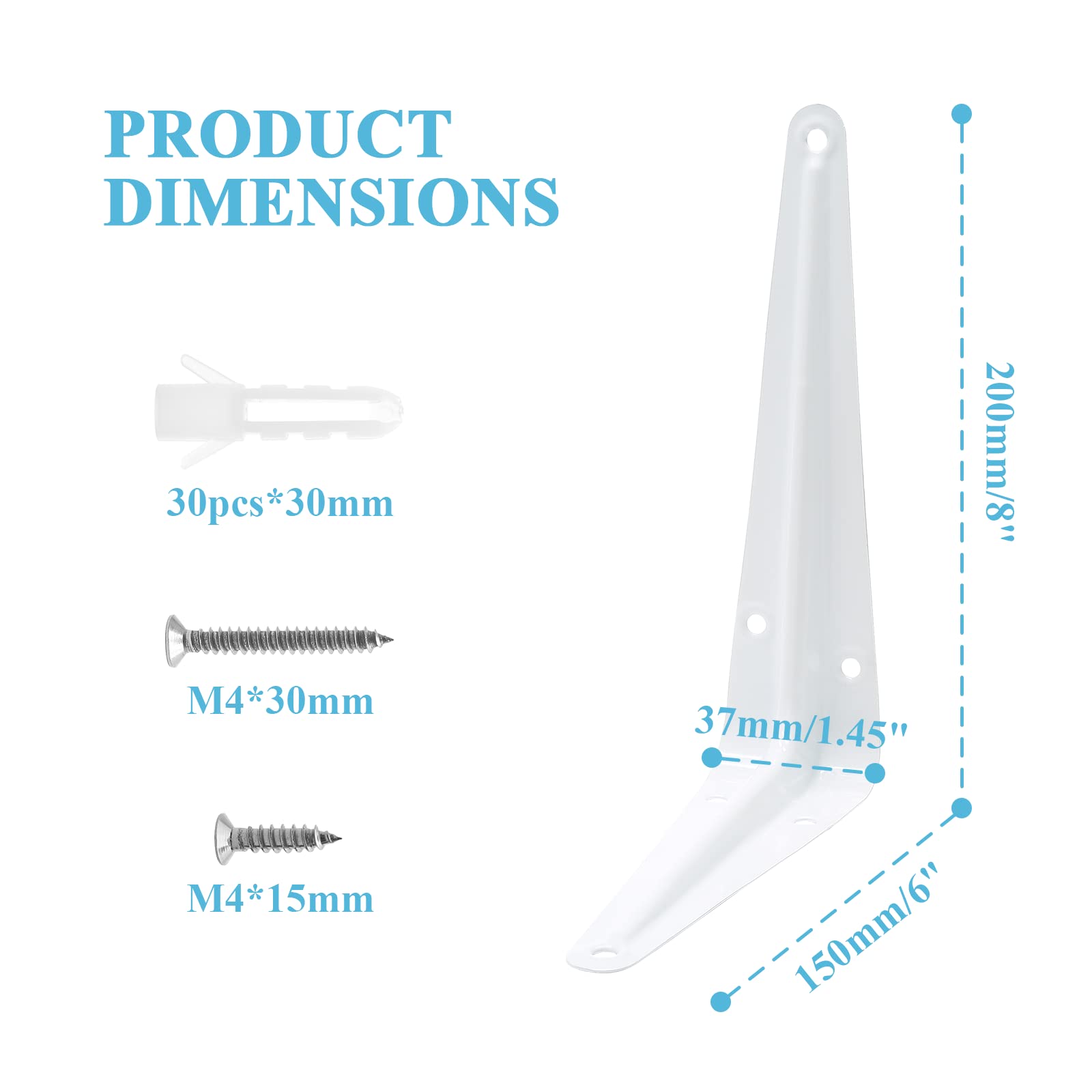 Snapklik.com : Uenhoy 10 Pack White Shelf Brackets 8 Inch Metal ...