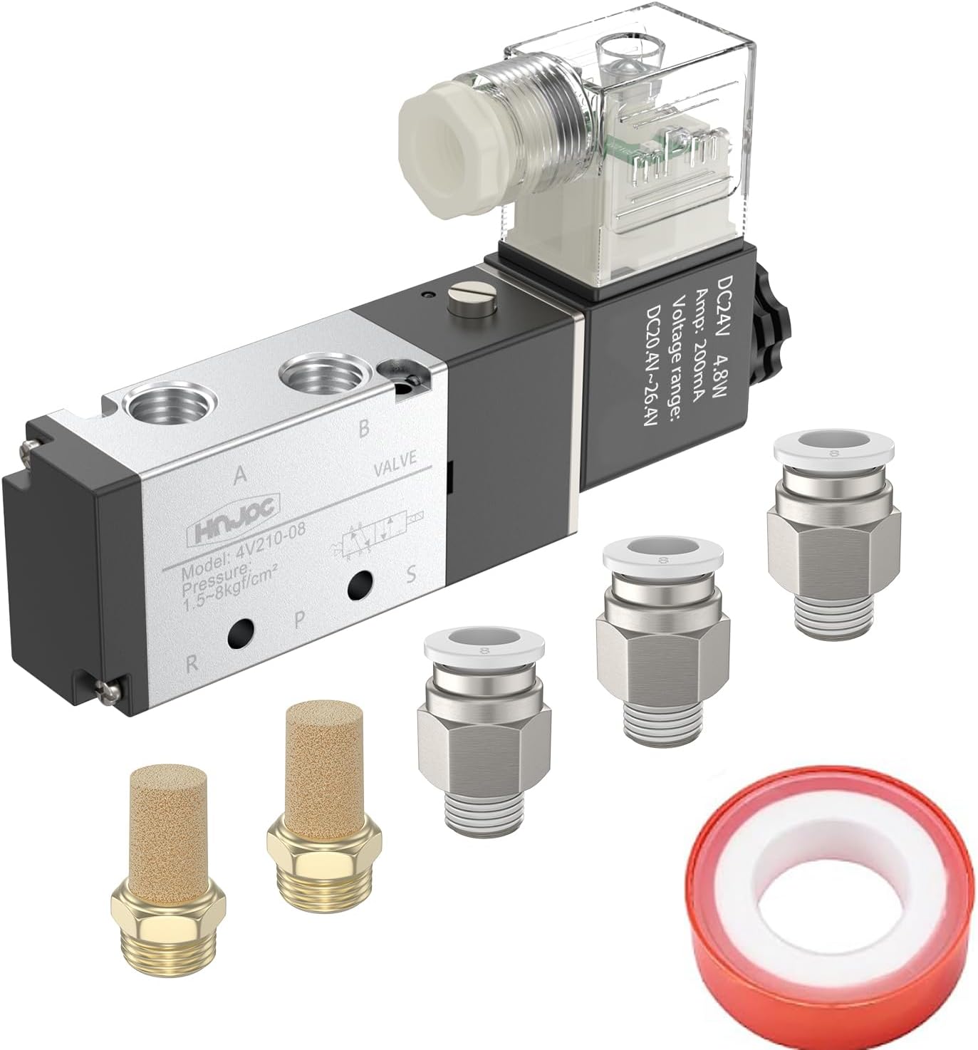 Amazon.com: HNJPC 4V210-08 5/2 Way Pneumatic Solenoid Valve, 24V DC ...
