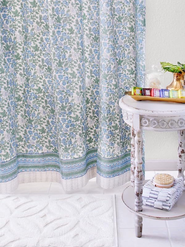 Amazon.com: Saffron Marigold Fabric Shower Curtain, 100% Blue Cotton ...