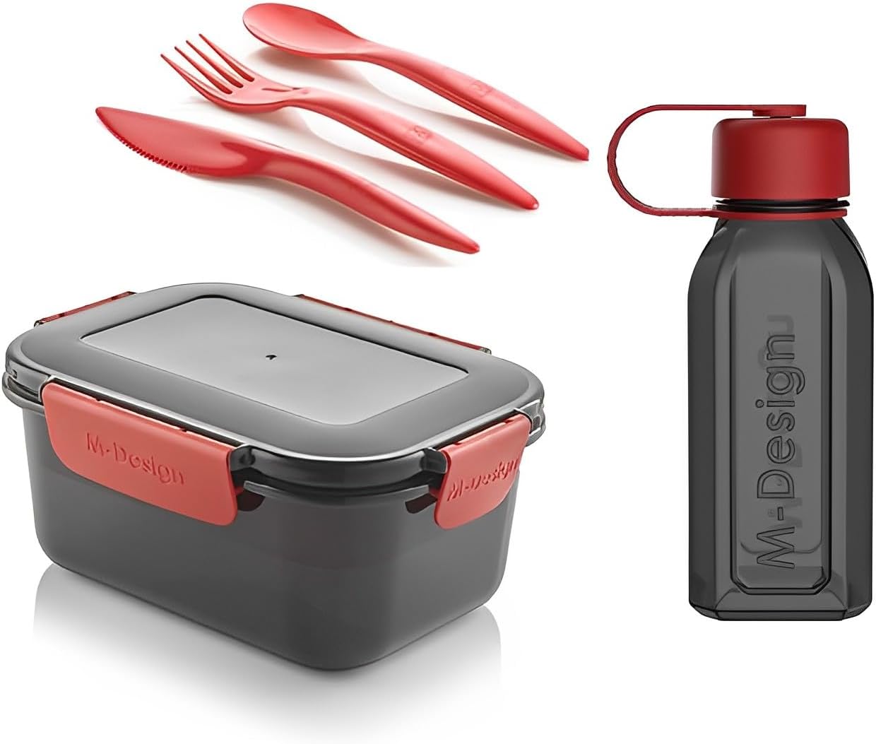 M-Design Lunch Set - 1.1L Box, 500ml Water Bottle & 3pc. Cutlery Black ...