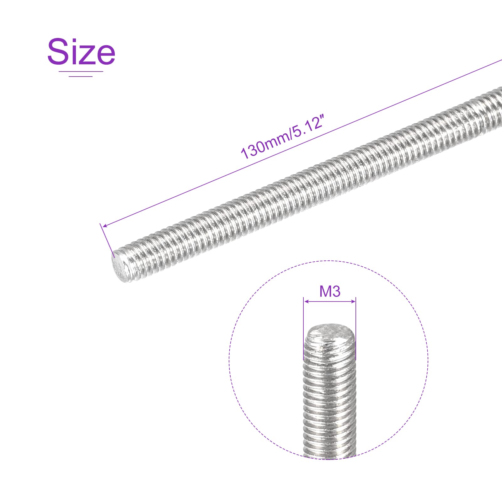 Snapklik.com : 10 Pack M3 X 130mm Fully Threaded Rod 304 Stainless ...