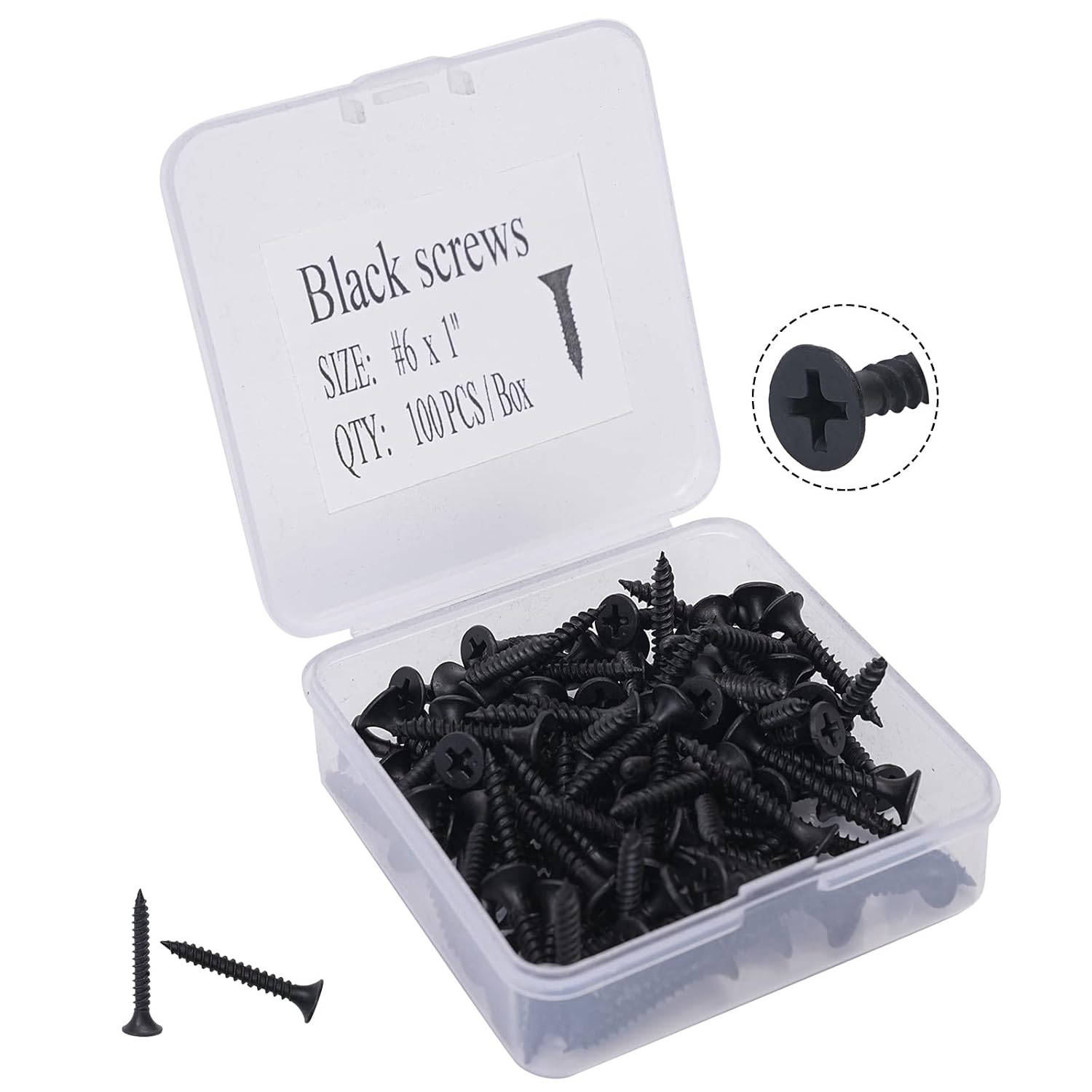 #6 X 1" Wood Screws 100pcs Black Flat Phillips Screws Self Tapping Wood ...