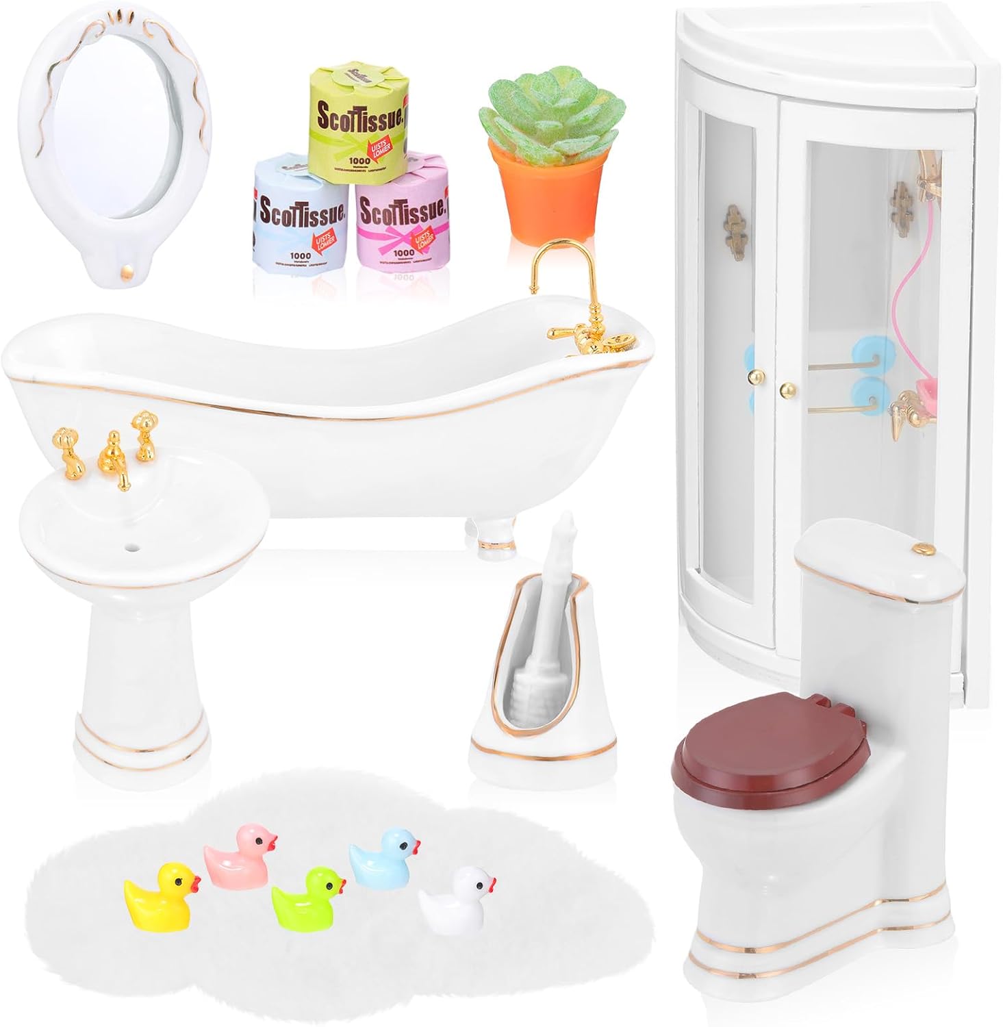 Amazon.com: Gemscream 16 Pcs Dollhouse Bathroom Set 1: 12 Scale ...