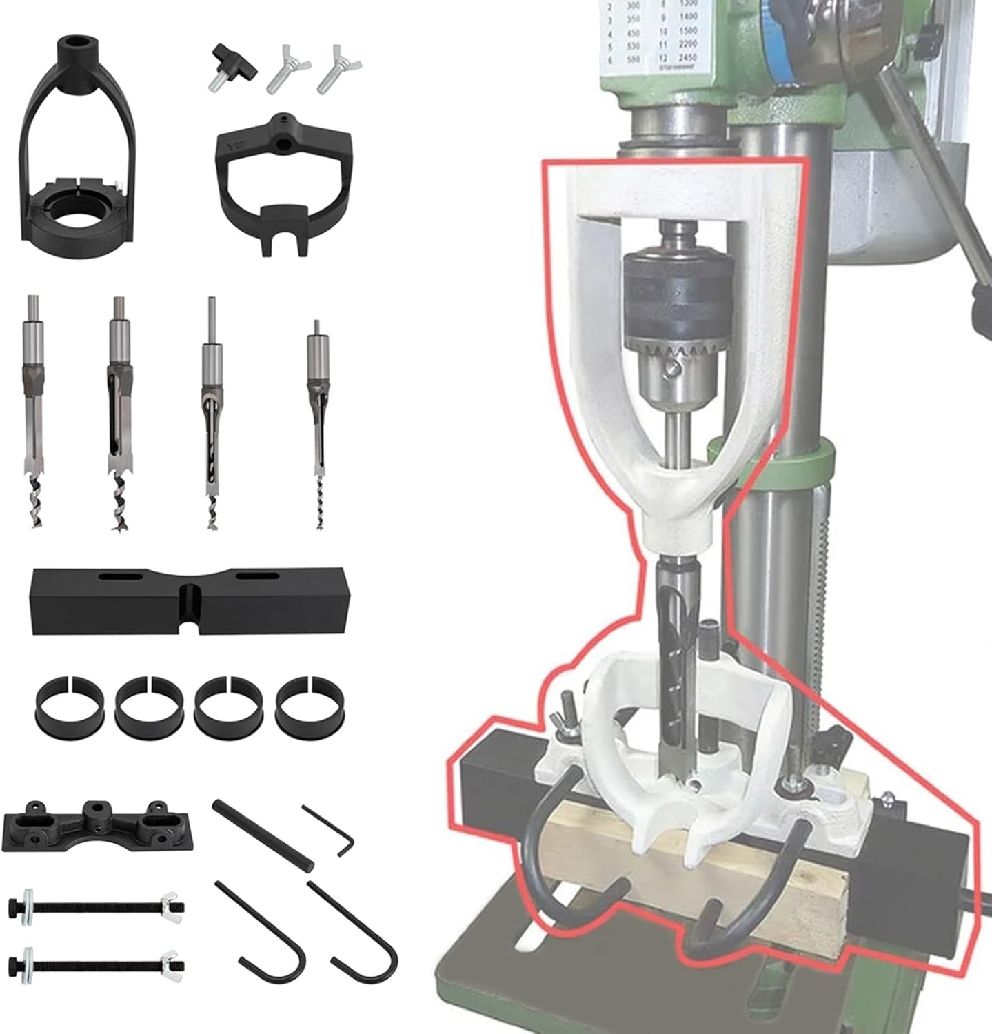 Mortising Machine Bench Drill Locator Set, Square Hole Hollow Chisel ...
