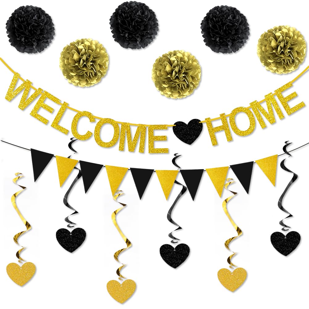 Black and Gold Welcome Home Party Decoration Set,Welcome Home Banner ...
