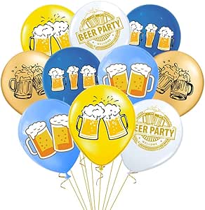 Amazon.com: 30pcs Beers Mug Latex Balloons, 12inch White Blue Gold ...