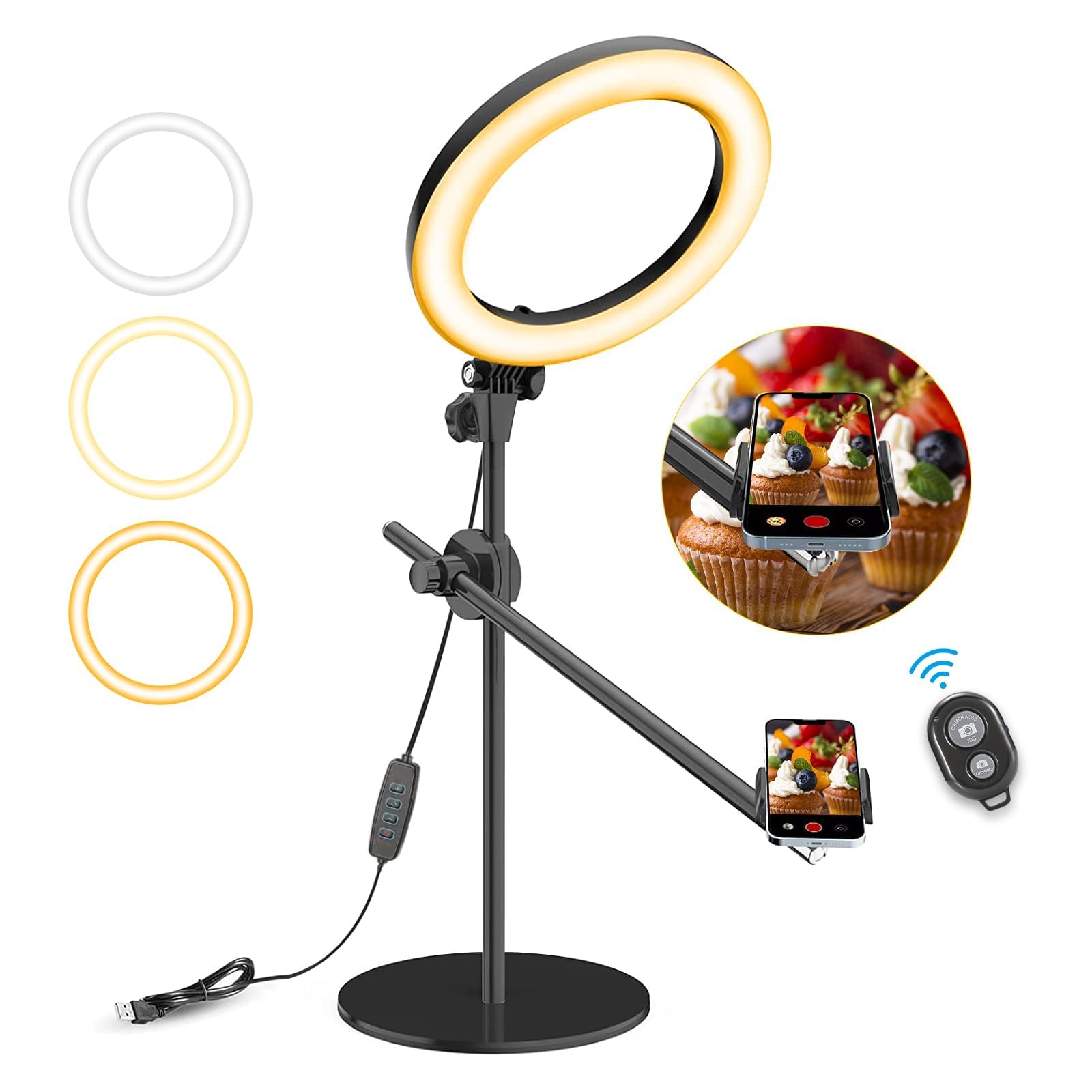 LUXSURE 10" Ring Light with Tripod Stand & Phone Holder, Overhead Phone ...