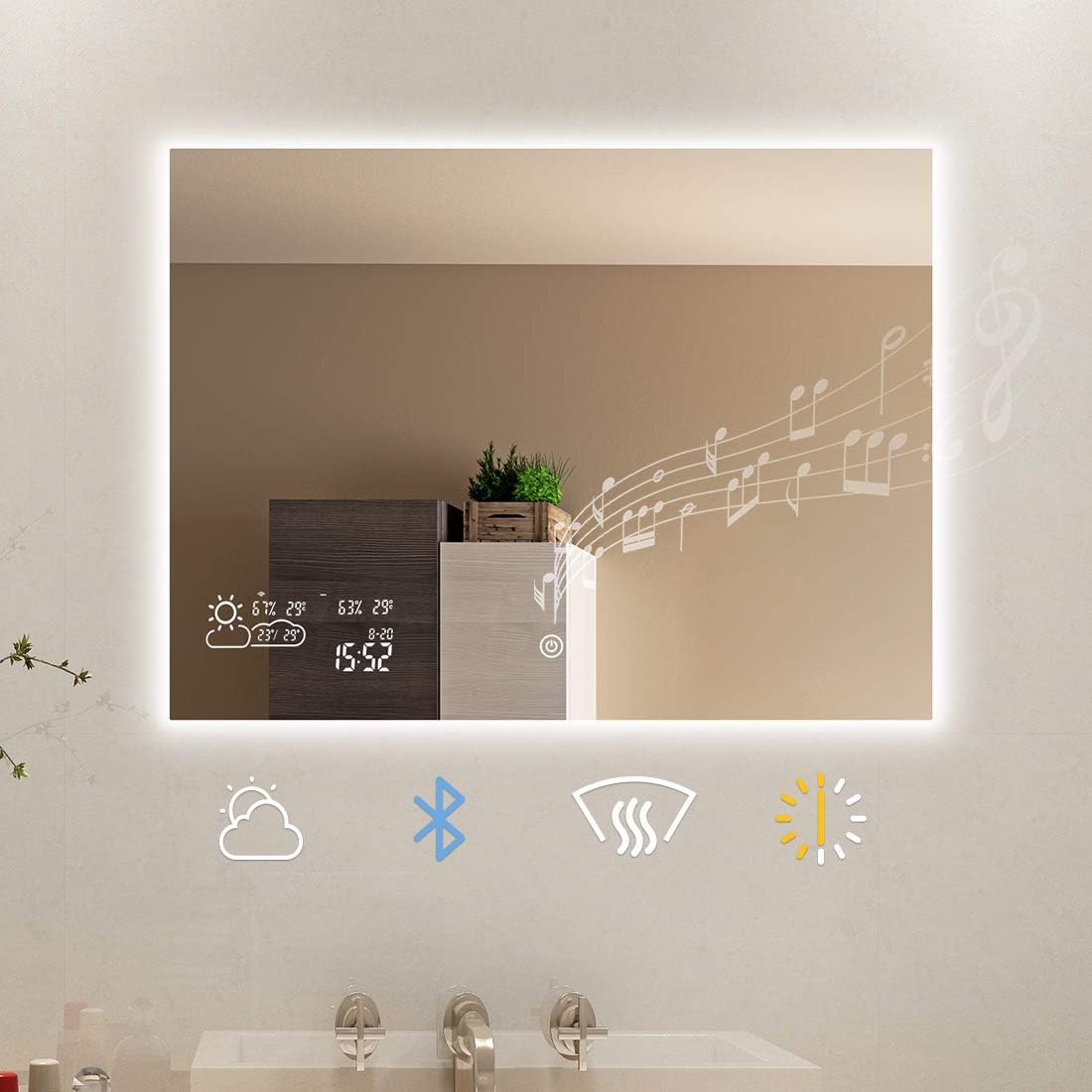Amazon.com: byecold Smart Bathroom Mirror with Bluetooth Touch Switch ...