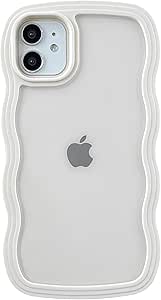 Caseative Cute Curly Wave Frame Shape Shockproof Soft Compatible with iPhone Case (White,iPhone ...