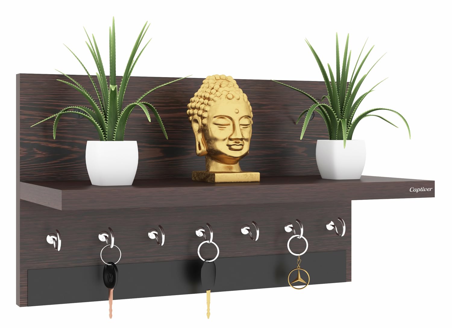 Captiver MDF Wood Wall Mounted Key Holder with Storage Stand (7 Hooks ...