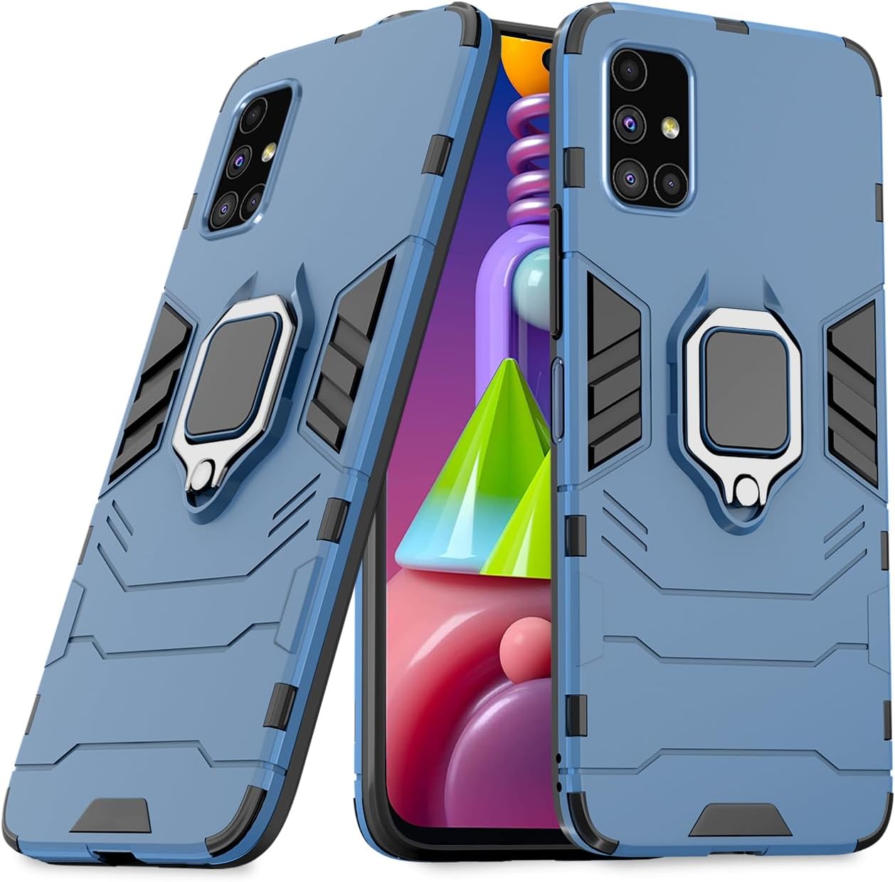 Pikkme Samsung Galaxy M51 Back Cover | D5 Tough Armor Bumper | 360 Protection Case | Ring Holder ...