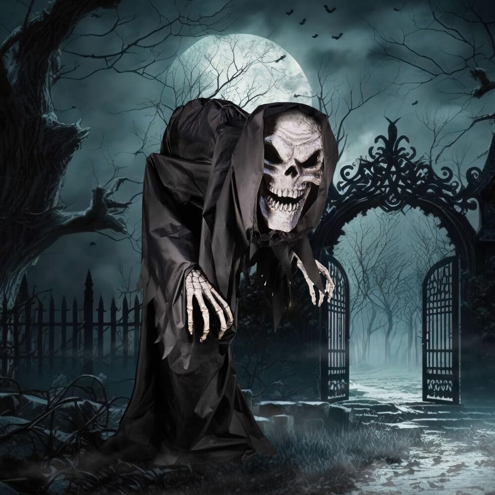 Haunted Hill Farm Motion-Activated Hunched Skeleton Reaper by Tekky ...