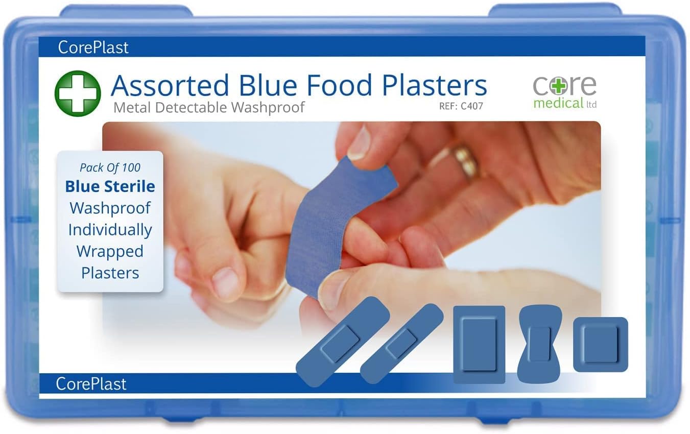 Blue Catering Plasters Assorted Pack 100 CorePlast Metal Detectable ...