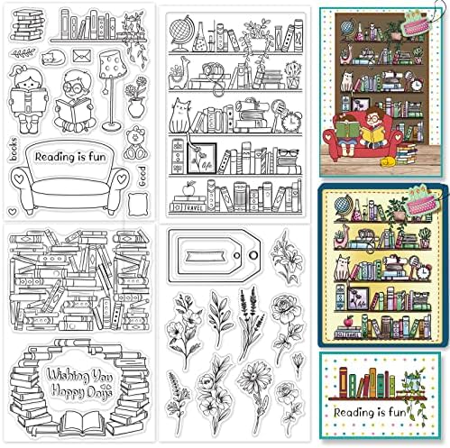 Amazon.com: GLOBLELAND 4 Style Bookshelf Clear Stamps Books Bookcase ...