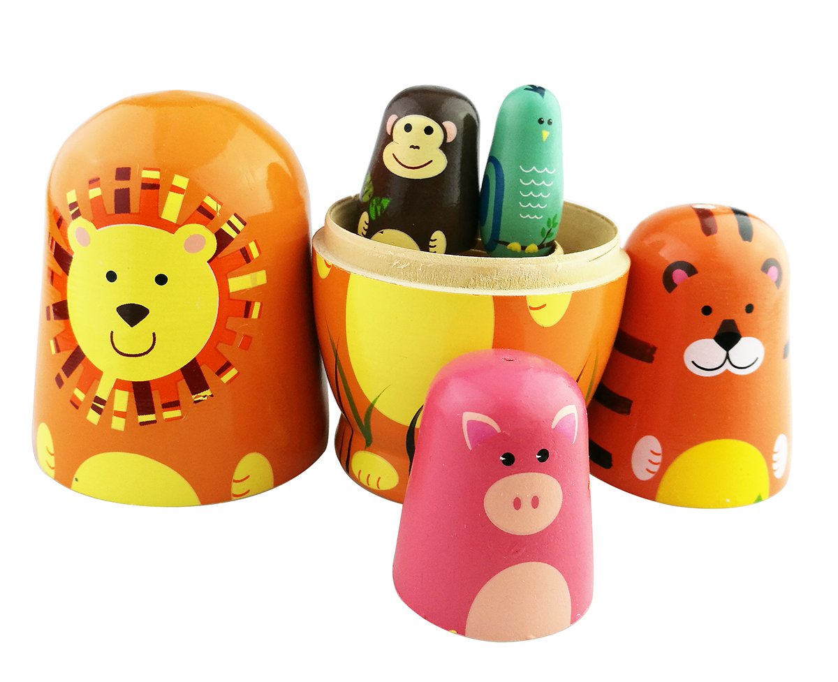 Russian Stacking Toys Set Of 5 Cartoon Animal Nesting Dolls - Handmade ...