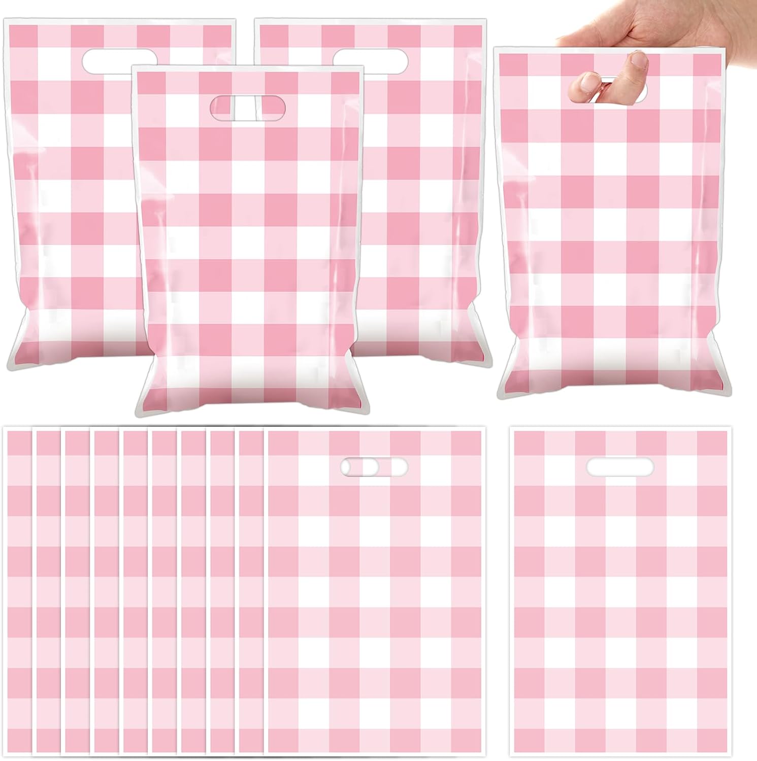 Amazon.com: Afniimyapt 100 Pcs Pink Checkered Plastic Bag Preppy Style ...