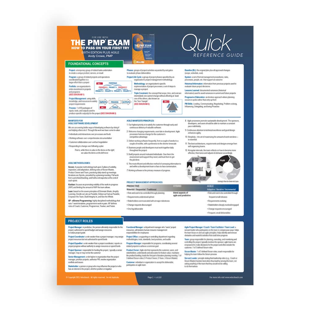 PMP Exam: Quick Reference Guide, Sixth Edition Plus Agile (Test Prep ...