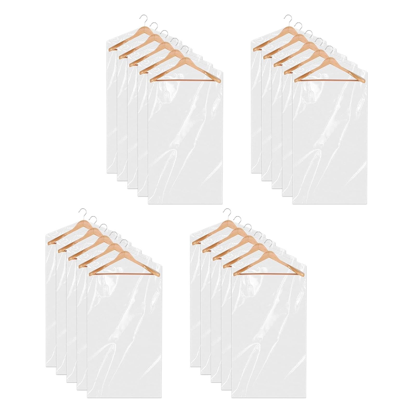 Plastic Clothes Covers 20pcs,Bags for Hanging Clothes, Dust-Proof Clear ...