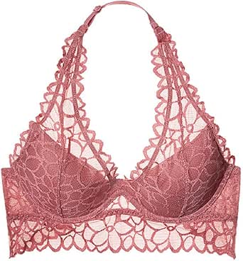 Victoria's Secret Pink Floral Lace Halter Bralette Bra Large (DD) Soft ...