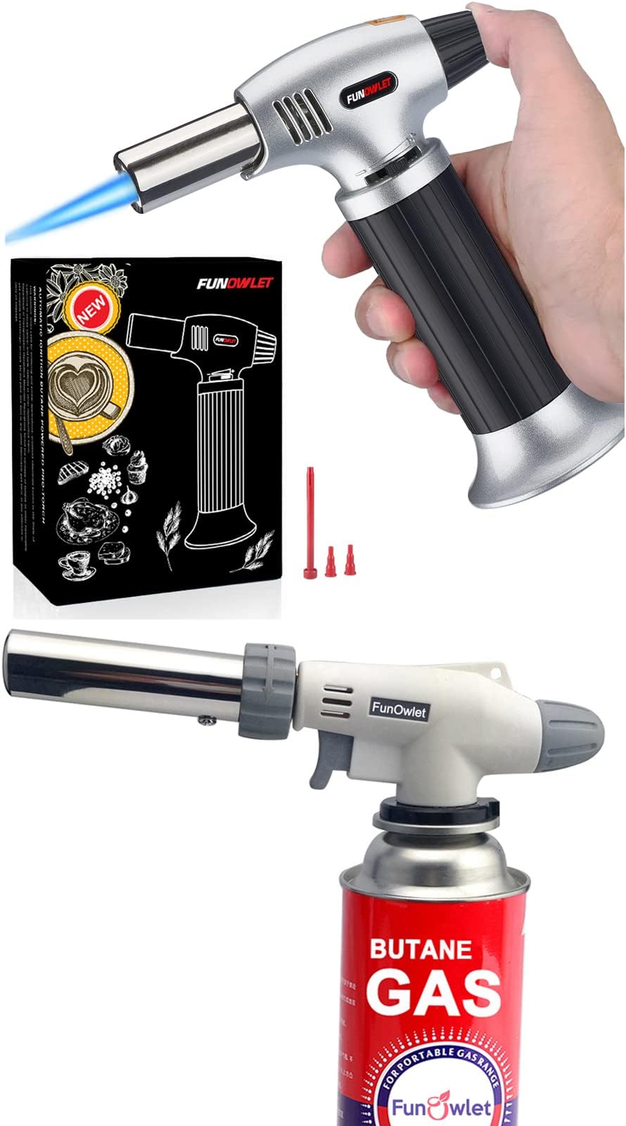 Amazon.com: FunOwlet Butane Torch Lighter + Butane Torch Head, Culinary ...