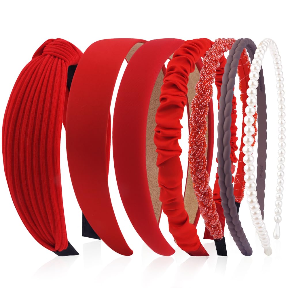 Amazon.com : AHONEY 7 Pack Red Headbands for Women Christmas Headbands ...