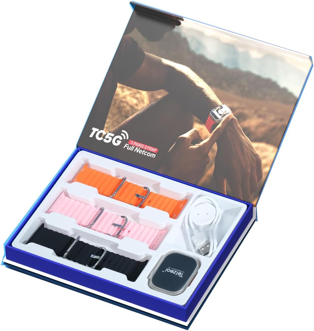 Telzeal Germany TC5G 2.2 Inch Full Screen Display Smart Watch With Sim Slot 3 Pair Straps and ...