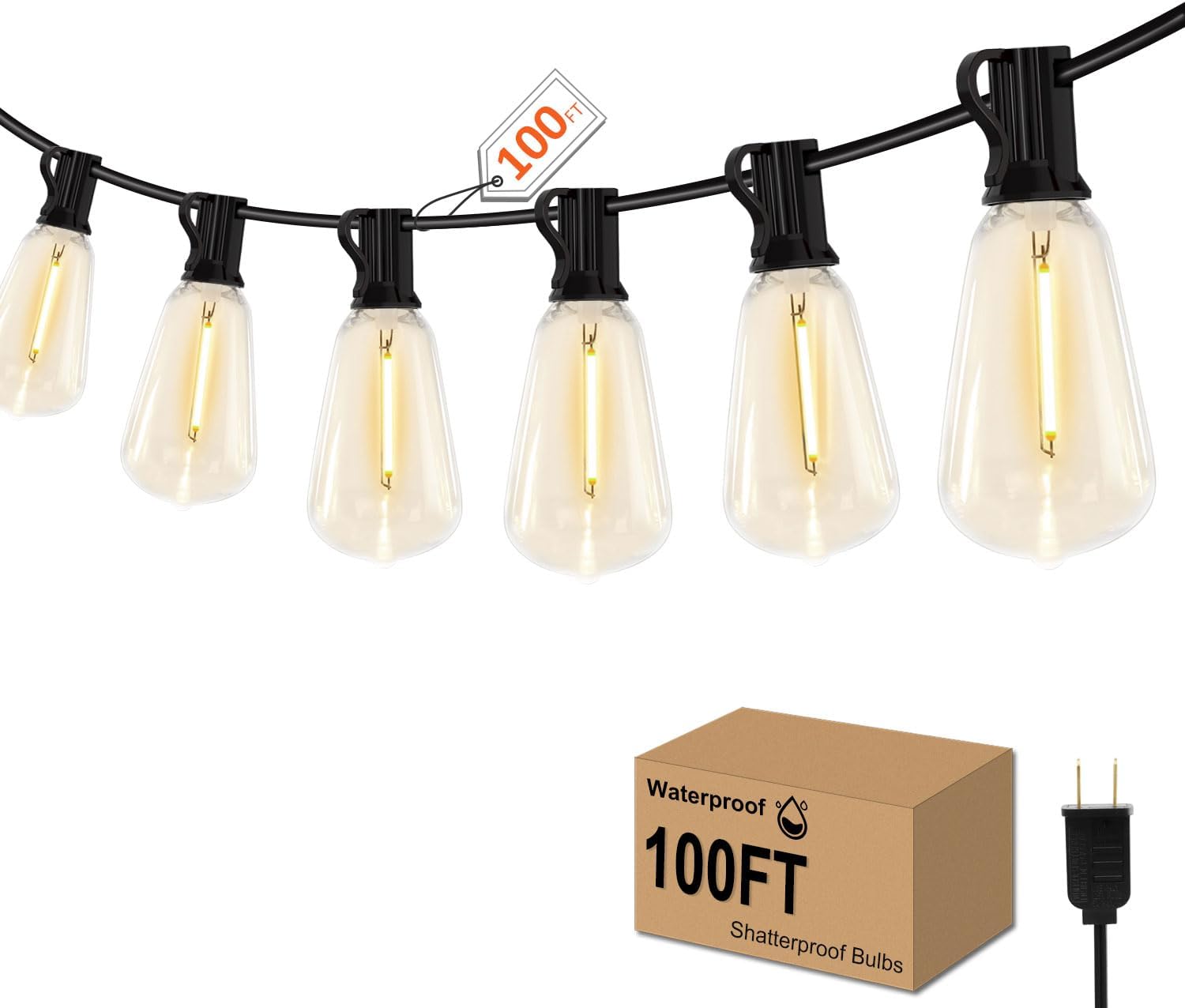 GHUSTAR 100FT LED Outdoor String Llights (NOT Solar) – Patio Lights ...