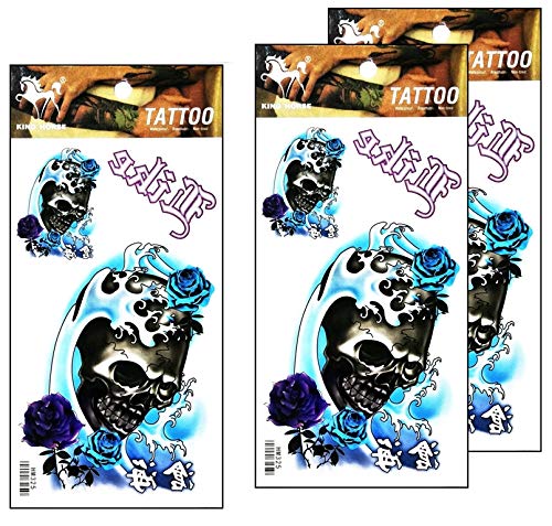 Amazon.com : Umama Tattoos 3 Sheets Skull Temporary Tattoos Patterned ...