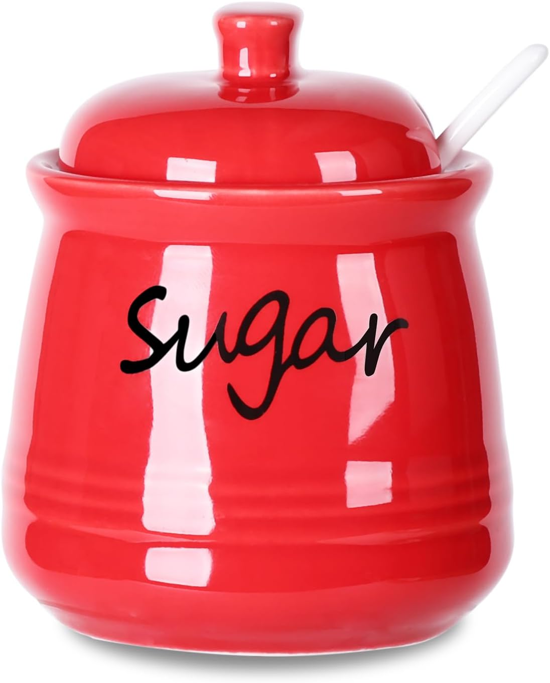 Amazon.com | ONTUBE Ceramic Sugar Bowl with Lid and Spoon 12oz (Red ...