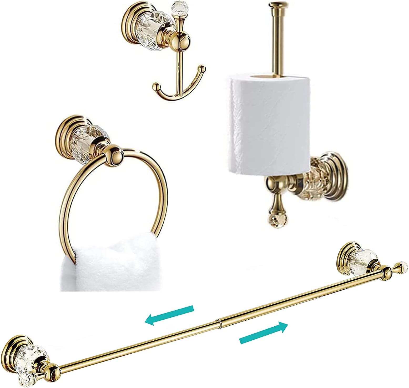 Amazon.com: WINCASE Crystal Towel Bar, Gold Towel Ring Finished, Single ...