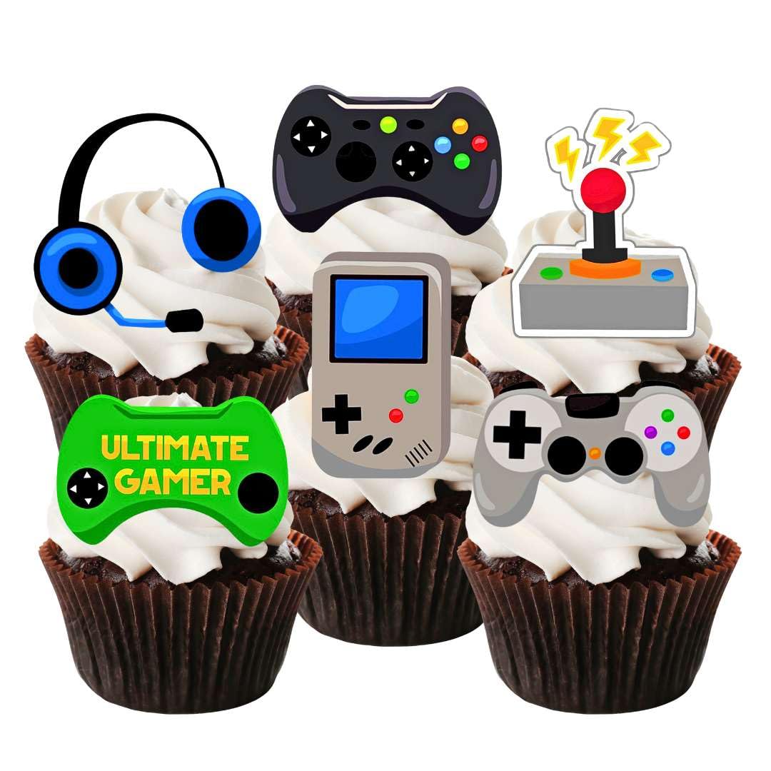 Amazon.com: PRECUT Gaming Cupcake Toppers, Gamer Theme Edible Cake ...