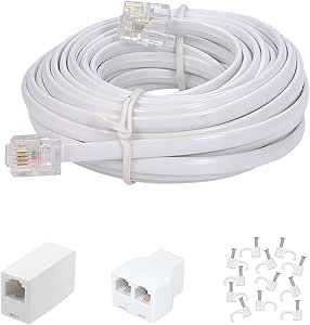 Amazon.com: Long Telephone Extension Cord 20 FT, White, Phone Cable ...