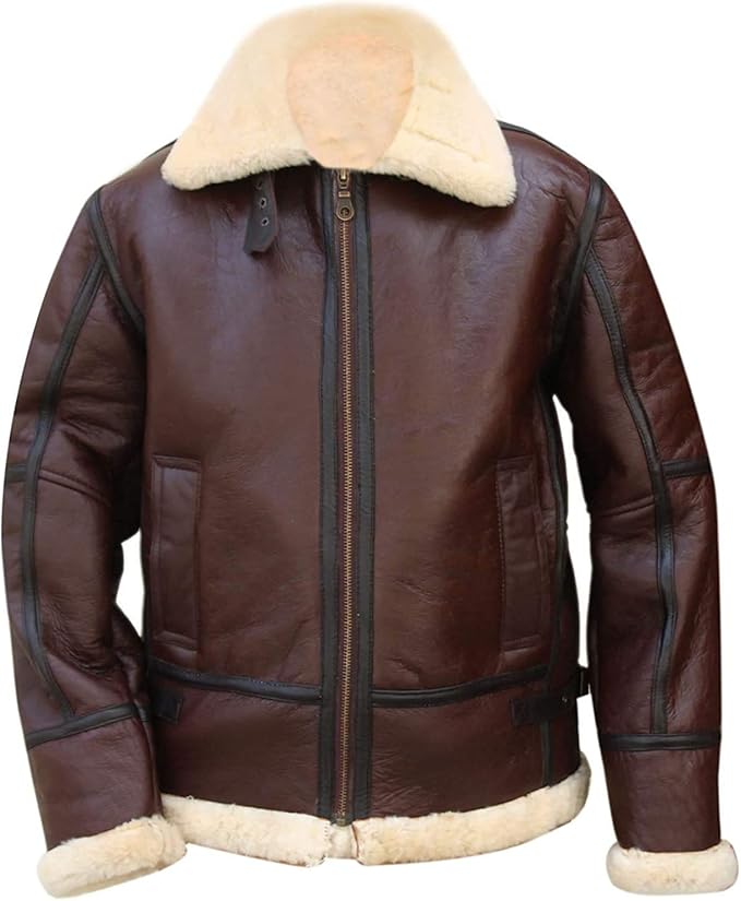 Mens RAF B3 Aviator Flight Pilot WWII Fur Shearling Brown Bomber ...