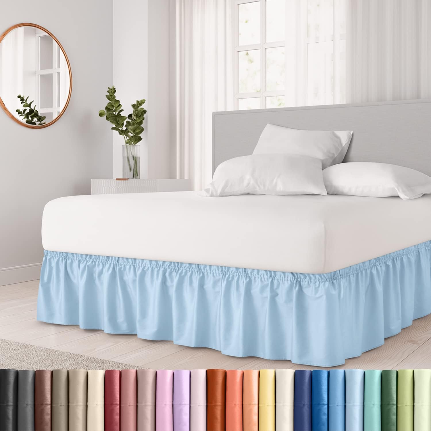 Amazon.com: Wrap Around Dust Ruffle Bed Skirt - Light Blue - for Full ...